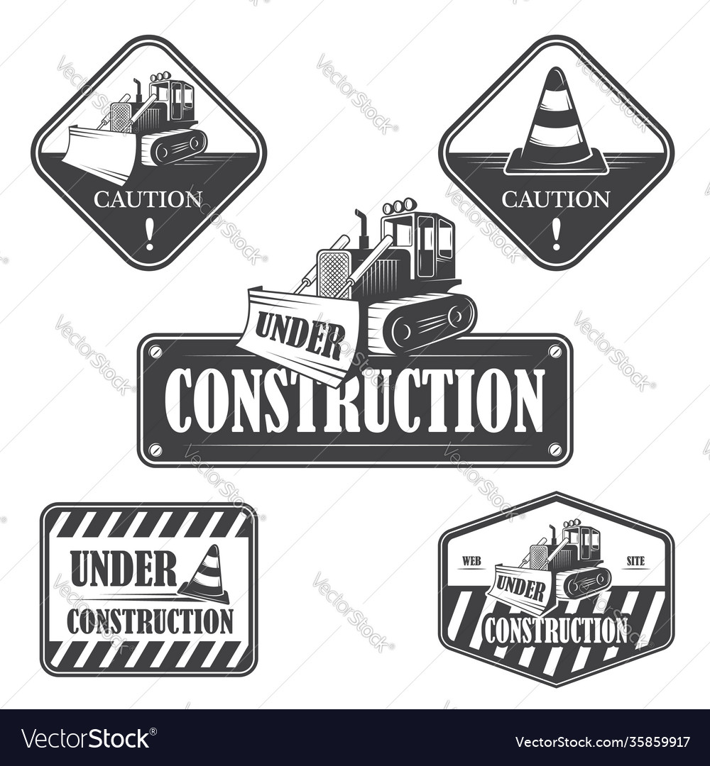 Set under construction emblems labels Royalty Free Vector