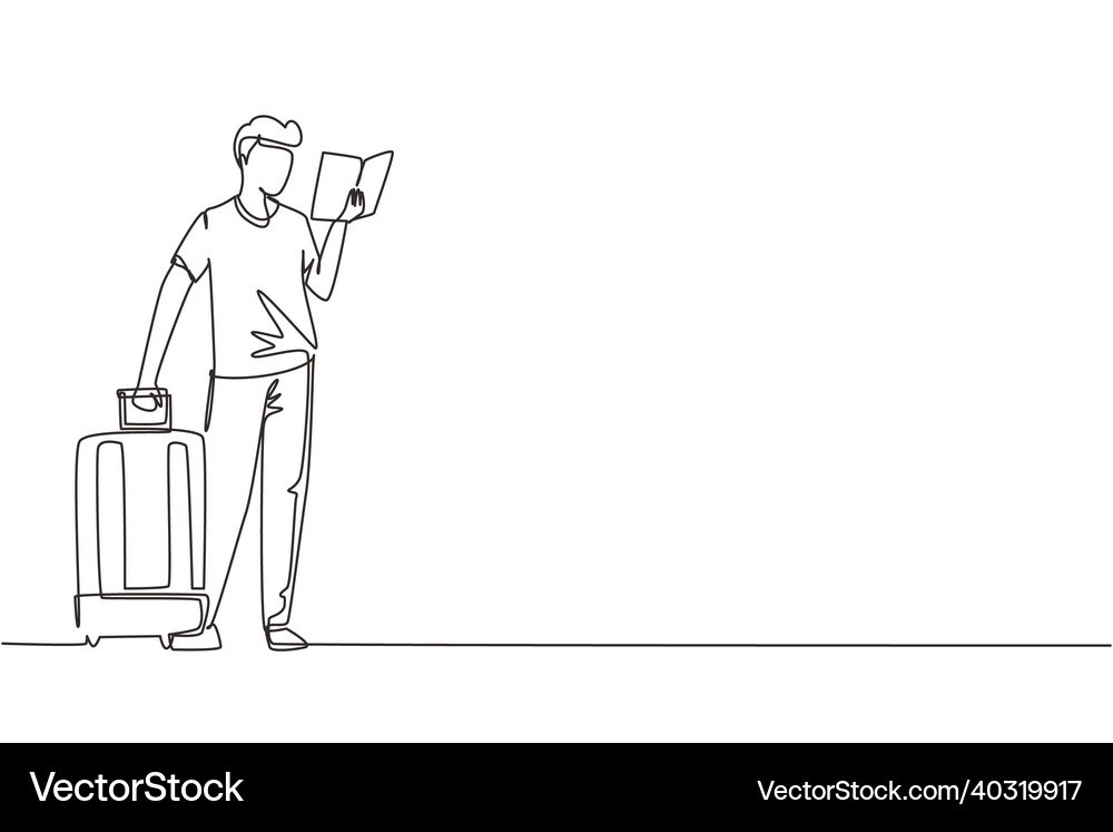 Single one line drawing man reading textbook male Vector Image