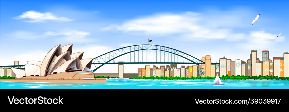 Sydney city landscape panorama Royalty Free Vector Image