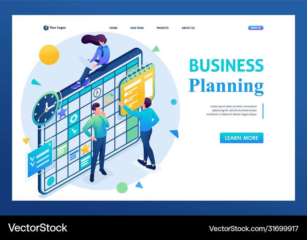 Team working on the business plan 3d isometric Vector Image