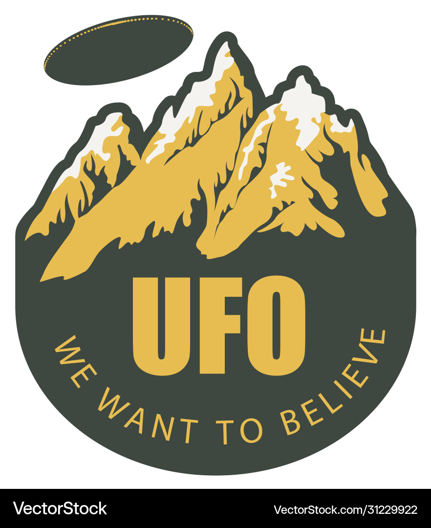 Banner with a flying ufo over mountains Royalty Free Vector