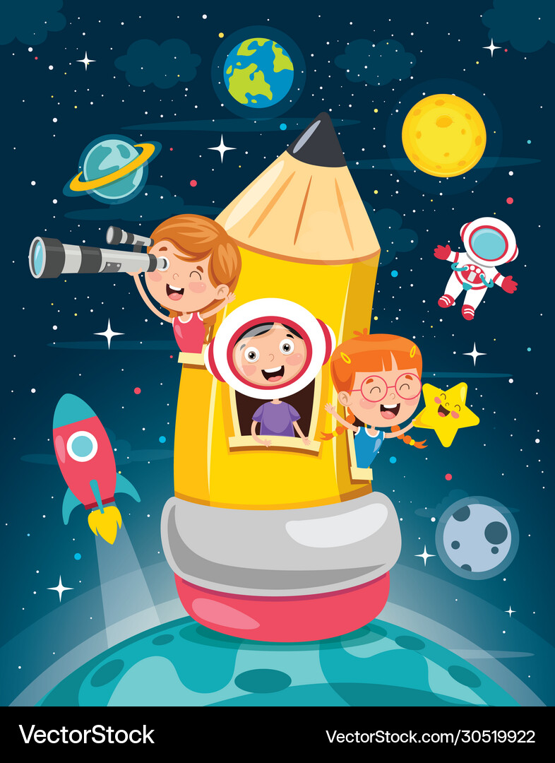 Children playing at pencil house Royalty Free Vector Image