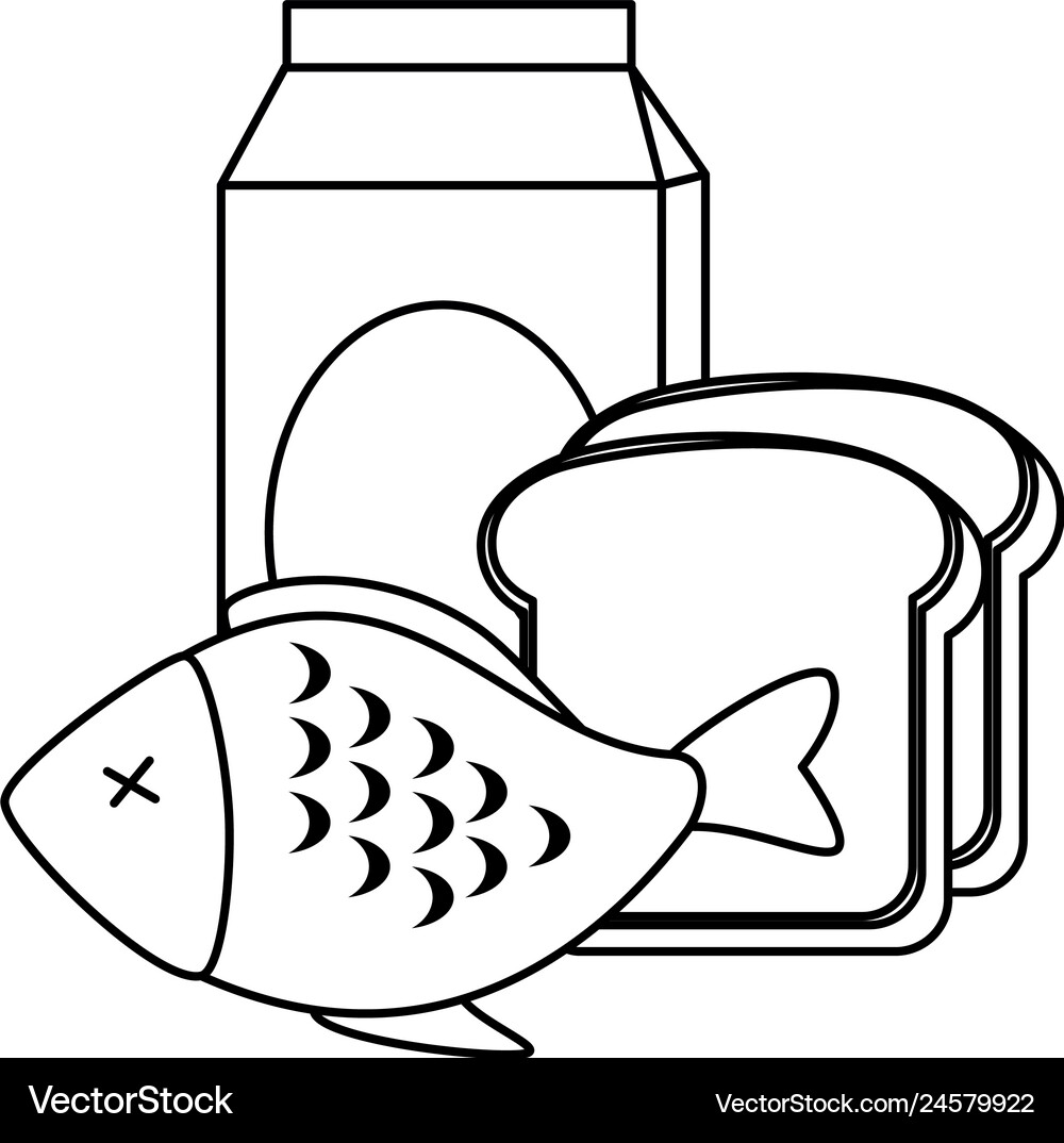 Delicious fish meat with bread and milk Royalty Free Vector