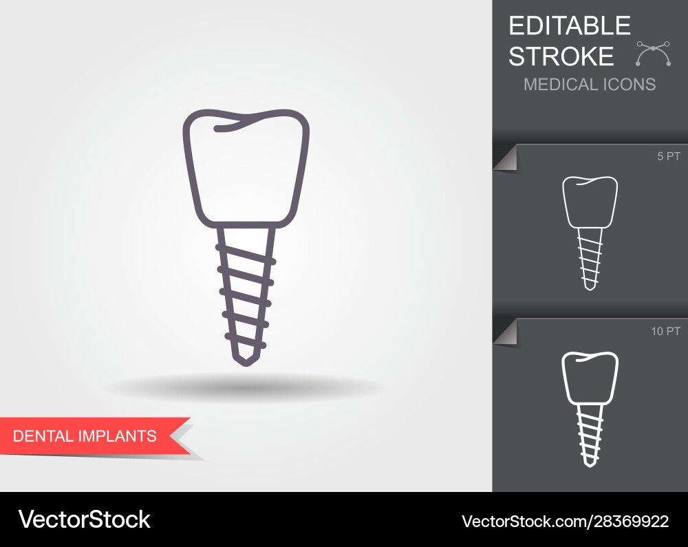 Dental implant line icon with editable stroke Vector Image