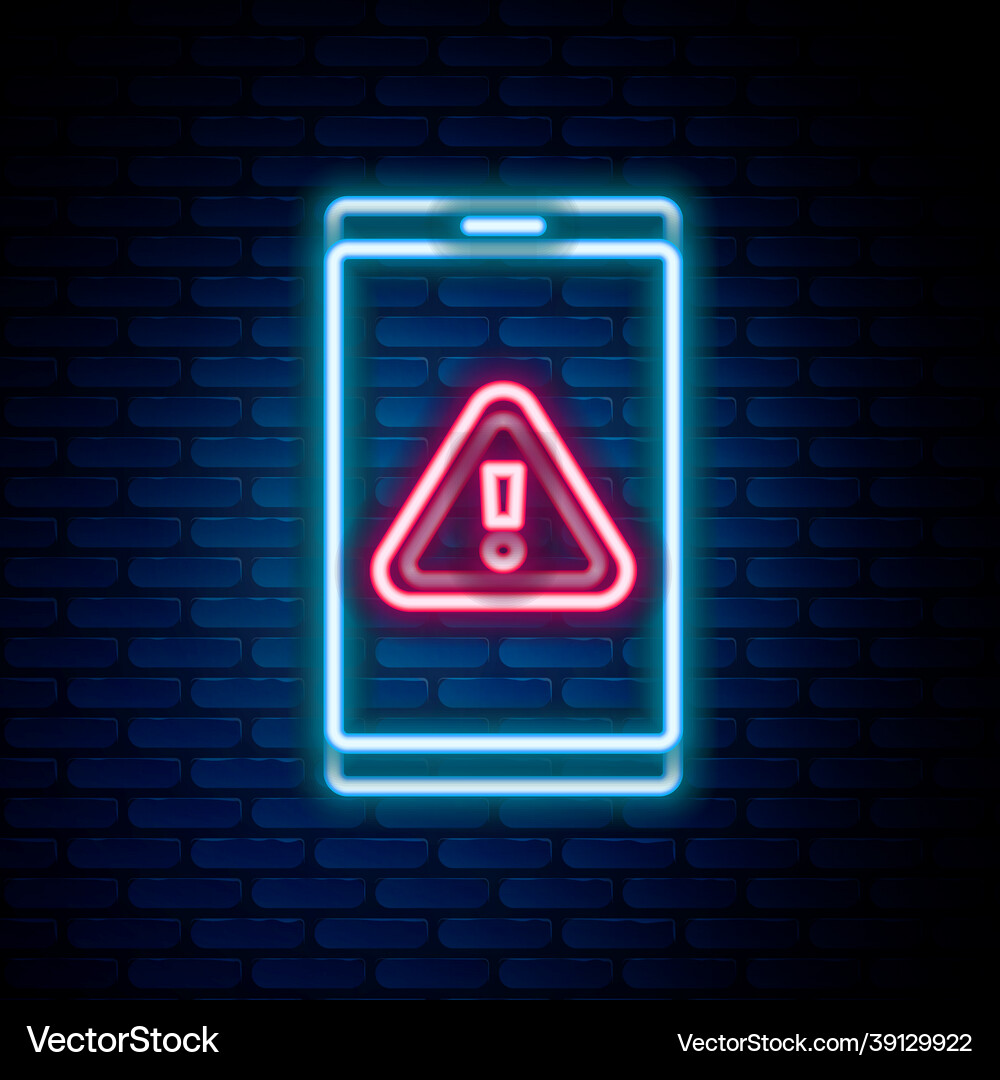 Glowing neon line mobile phone with exclamation Vector Image