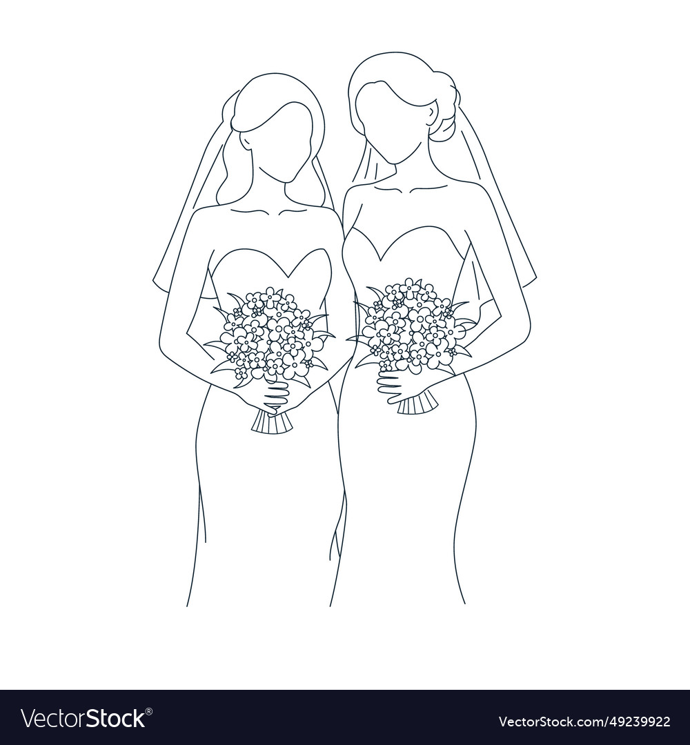 Lesbian wedding couple in white dresses Royalty Free Vector