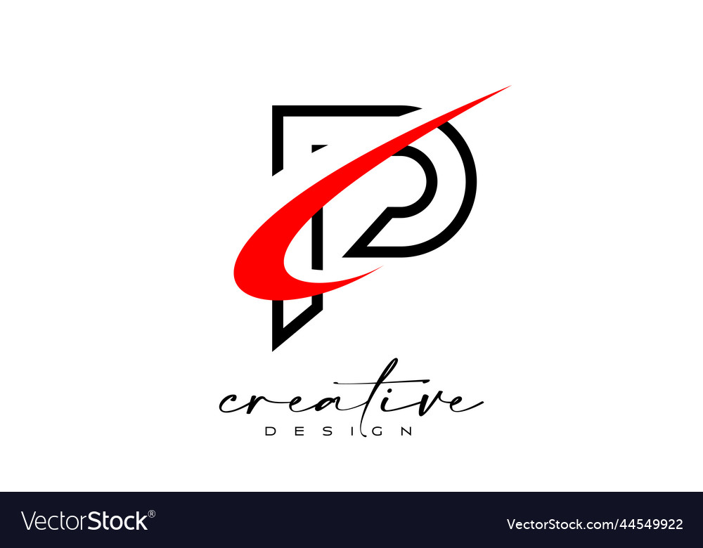 Outline p letter logo design with creative red Vector Image