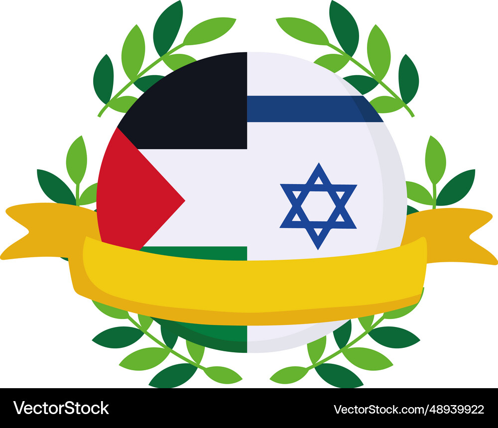 Palestine and israel flags with olive branches Vector Image