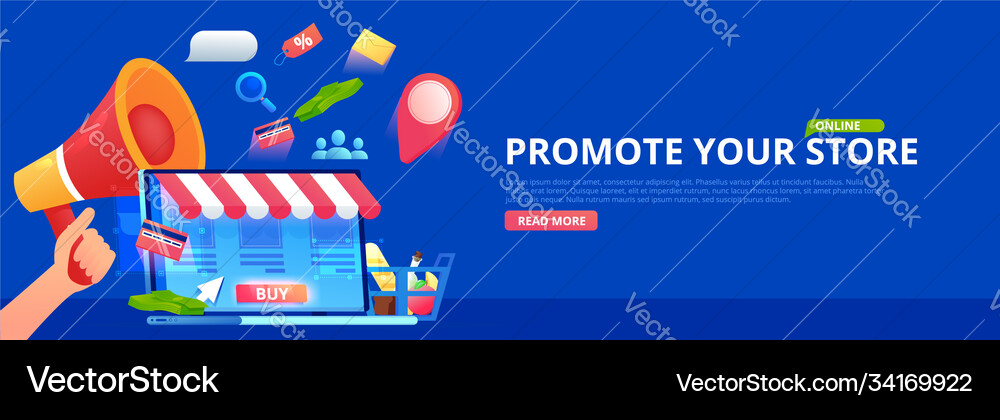 Promotion online store hand with megaphone Vector Image
