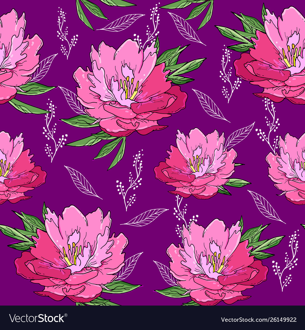 Seamless pattern with pink peony flowers Vector Image