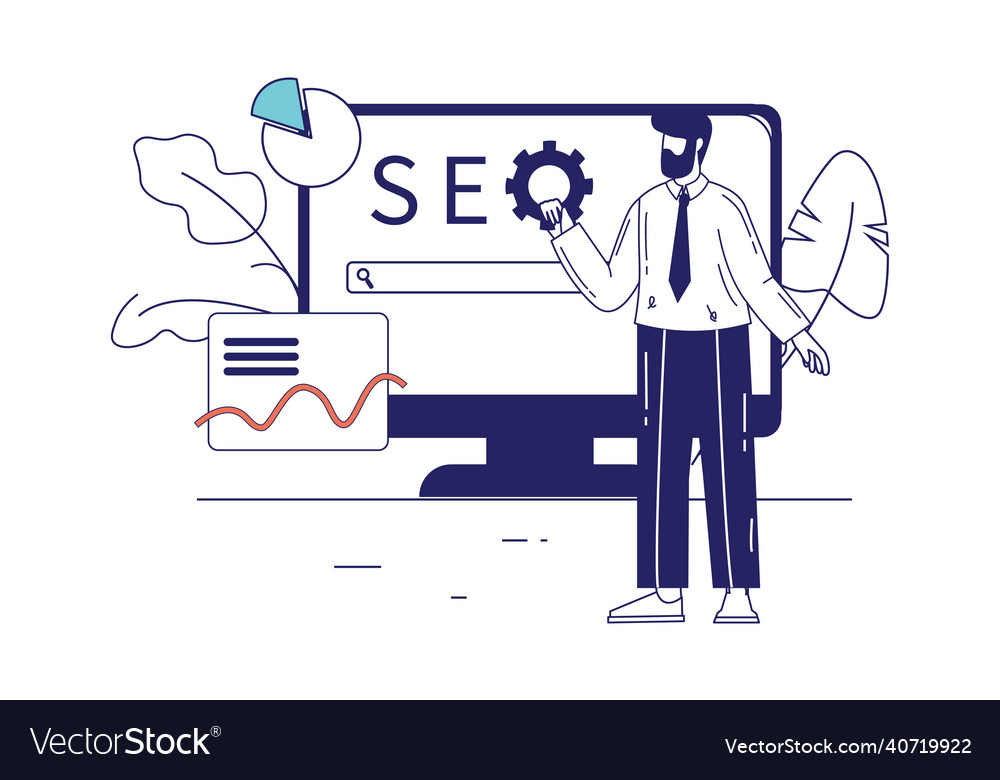 Seo concept in flat line design for web banner Vector Image