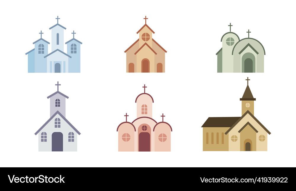 Set of different types catholic churchs Royalty Free Vector