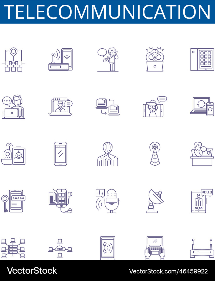 Telecommunication line icons signs set design Vector Image