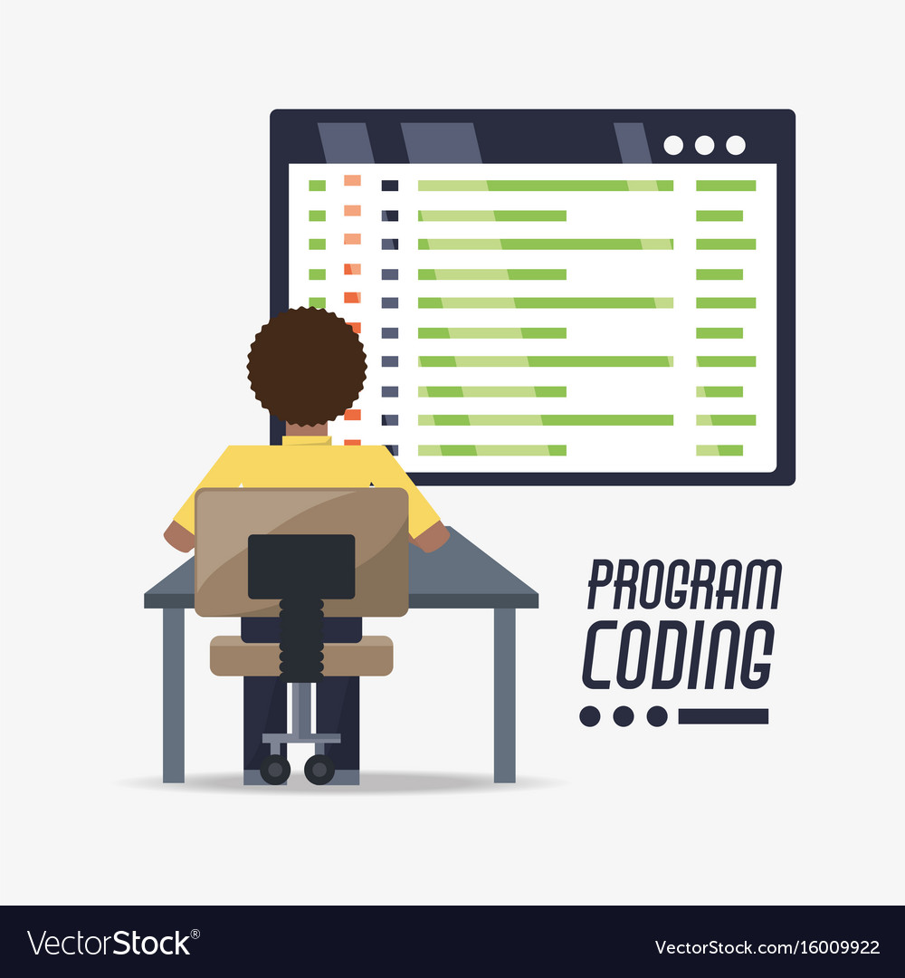 Web developer working on computer programming Vector Image