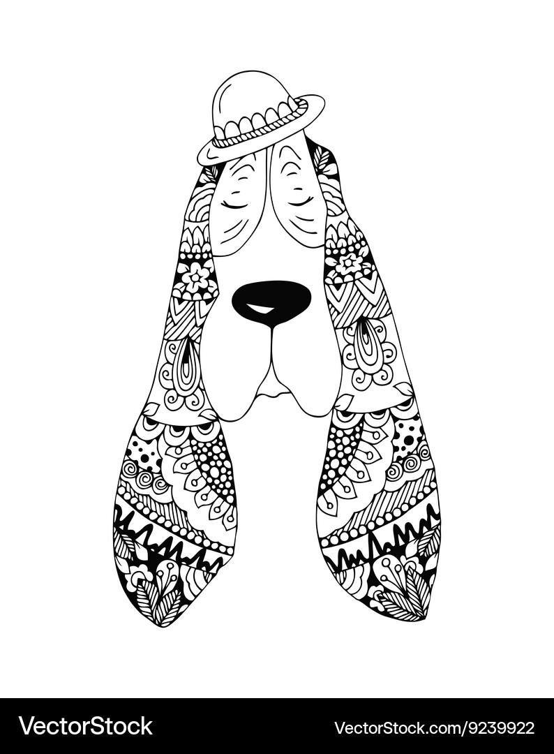 Zen tangle dog in floral Royalty Free Vector Image
