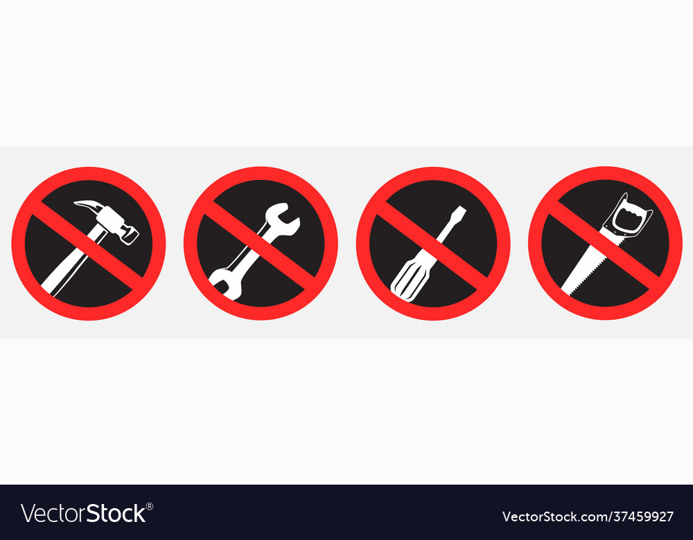Do not use tools prohibition sign set Royalty Free Vector