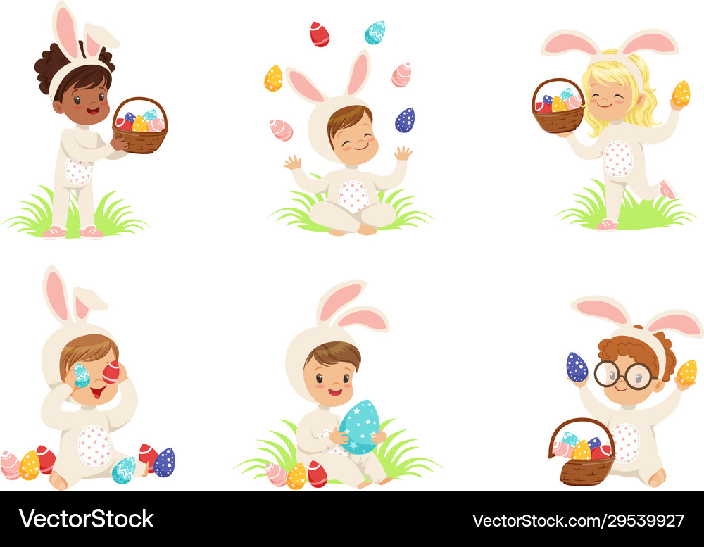 Happy easter collection cute little boys and Vector Image