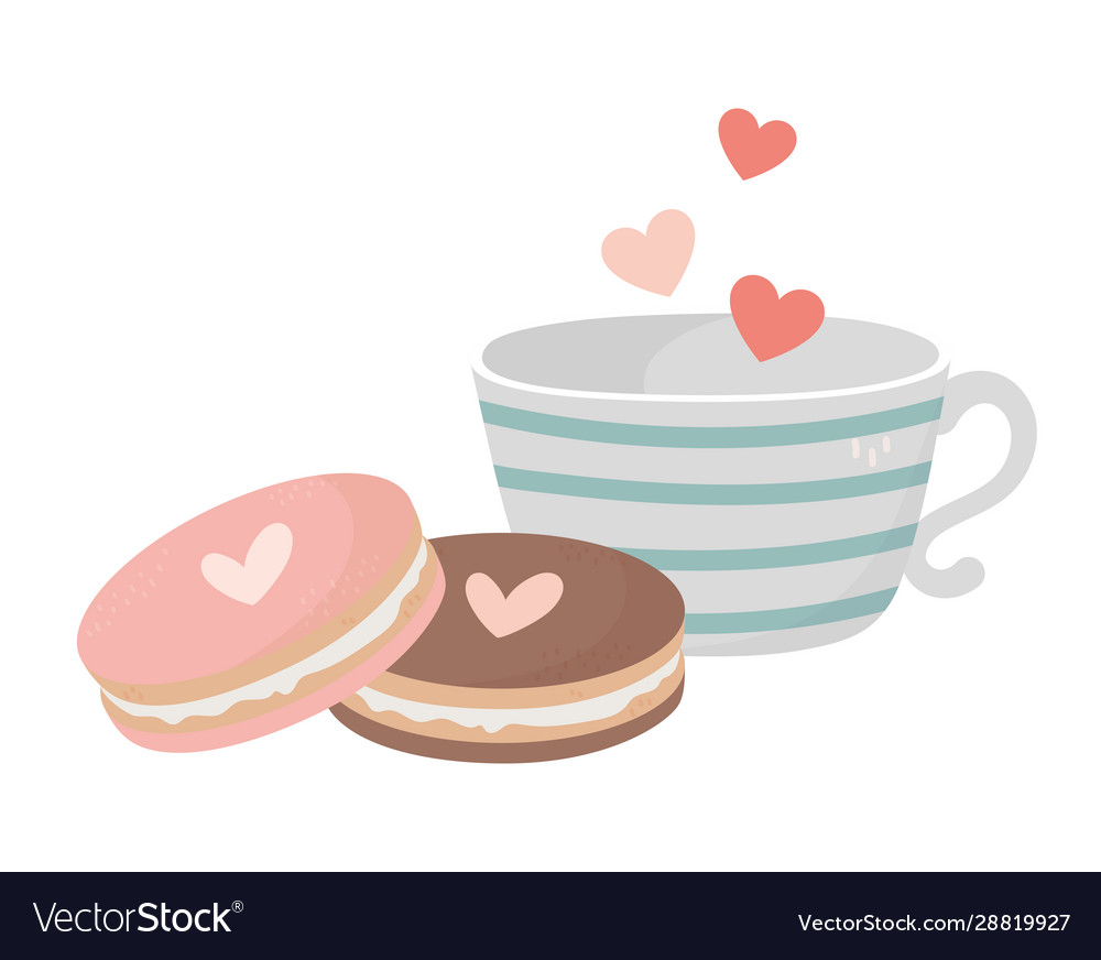 Happy valentines day coffee cup and cookies heart Vector Image