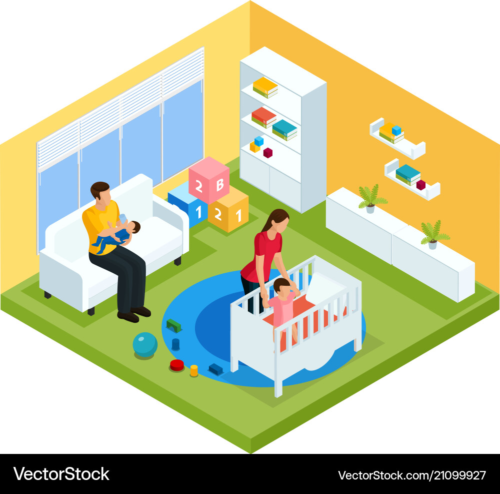 Isometric baby room interior concept Royalty Free Vector
