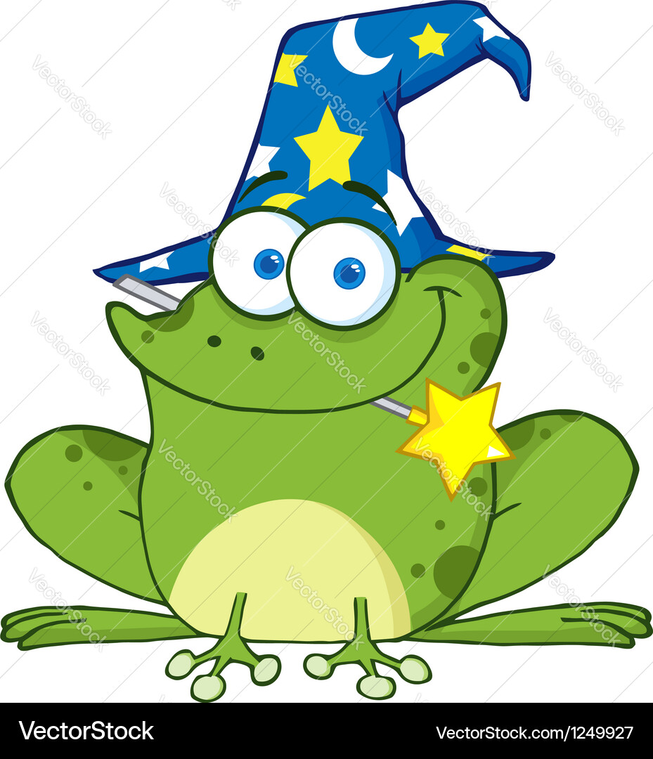 Wizard Frog With A Magic Wand In Mouth Royalty Free Vector
