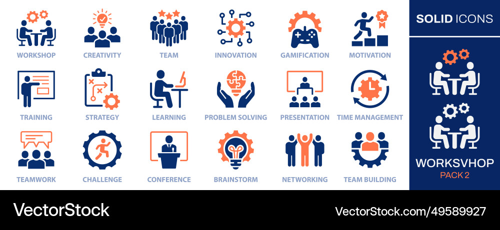 Workshop icon set collection of training meeting Vector Image