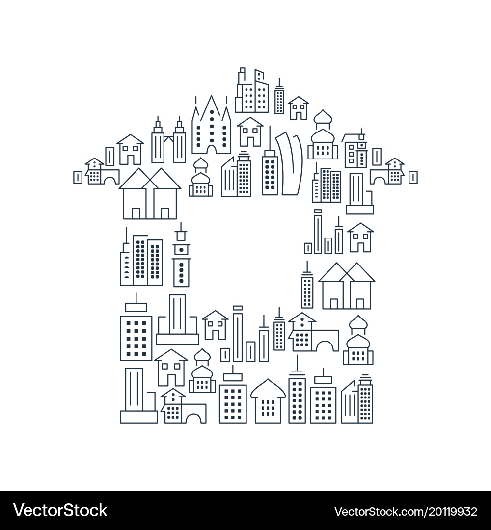 City buildings lined icons set Royalty Free Vector Image