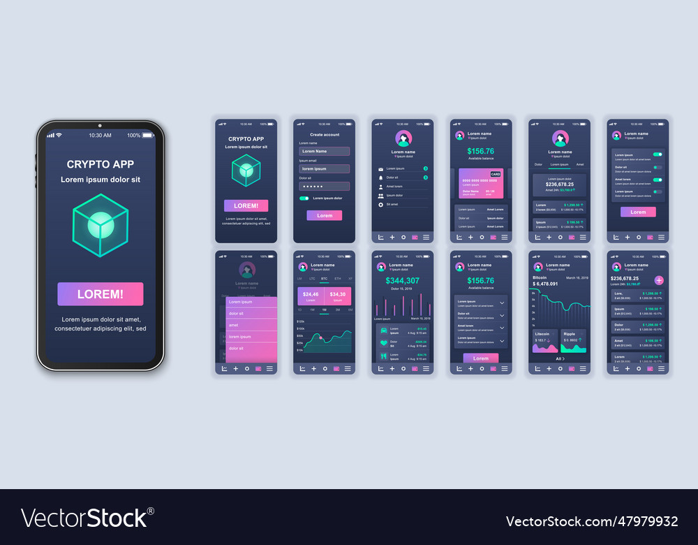Cryptocurrency app smartphone interface design Vector Image Cryptocurrency app smartphone interface design Vector Image