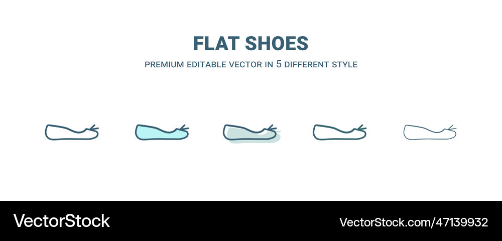 Flat shoes icon in 5 different style outline Vector Image