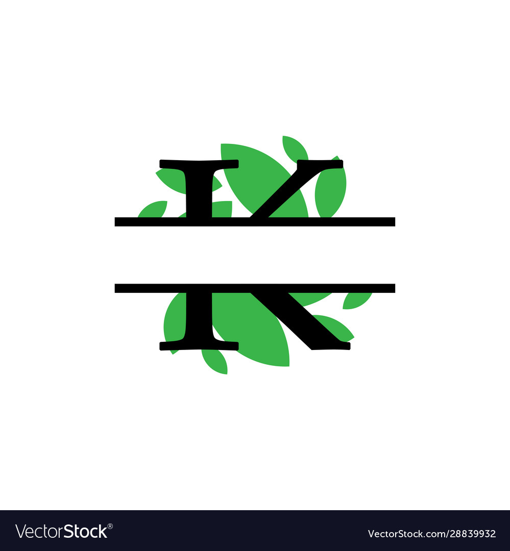 Initial k green leaf monogram split letter Vector Image