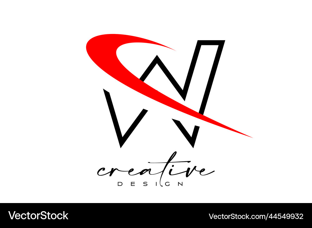 Outline w letter logo design with creative red Vector Image