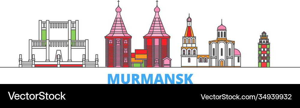 Russia murmansk line cityscape flat Royalty Free Vector