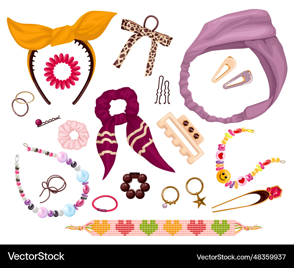 Bracelets and hair pins set Royalty Free Vector Image