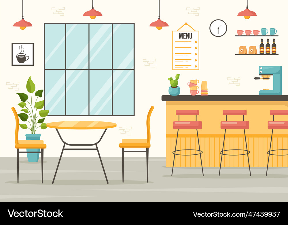 Cafe of interior with bar stand table Royalty Free Vector