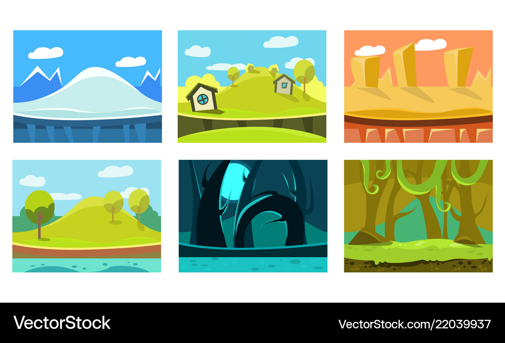 Flat set of 6 backgrounds for mobile game Vector Image