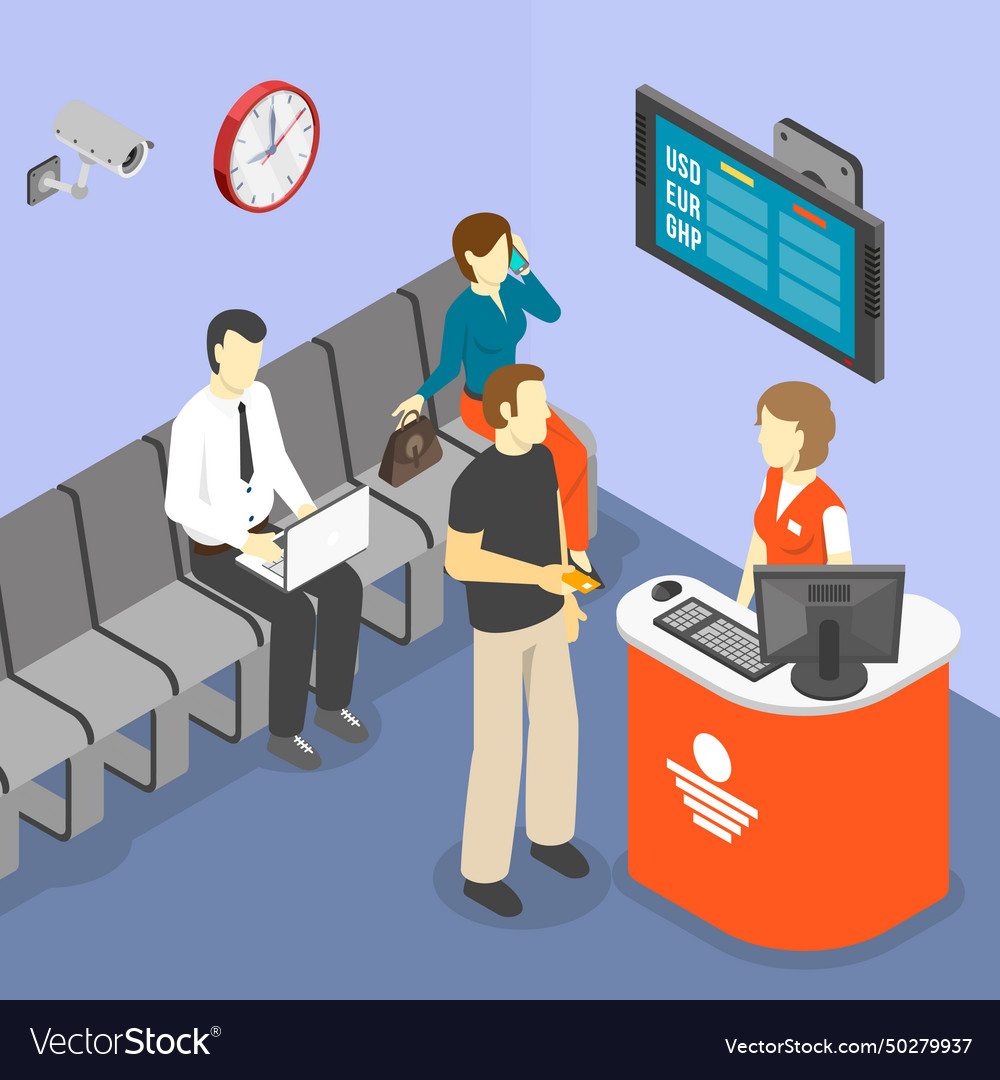 Queuing system isometric composition Royalty Free Vector