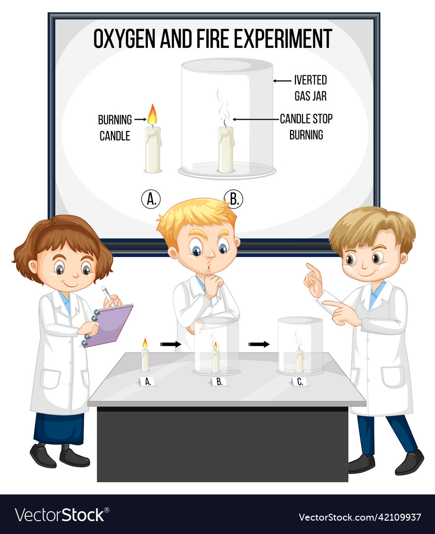 Scientist kids with oxygen and fire experiment Vector Image