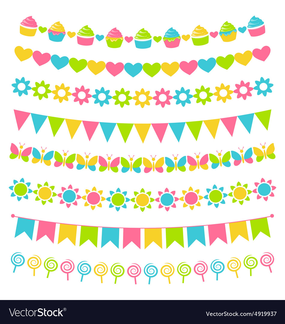 Set of multicolored flat buntings garlands flags Vector Image