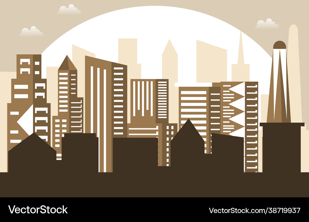 Sunset modern city skyscraper building cityscape Vector Image