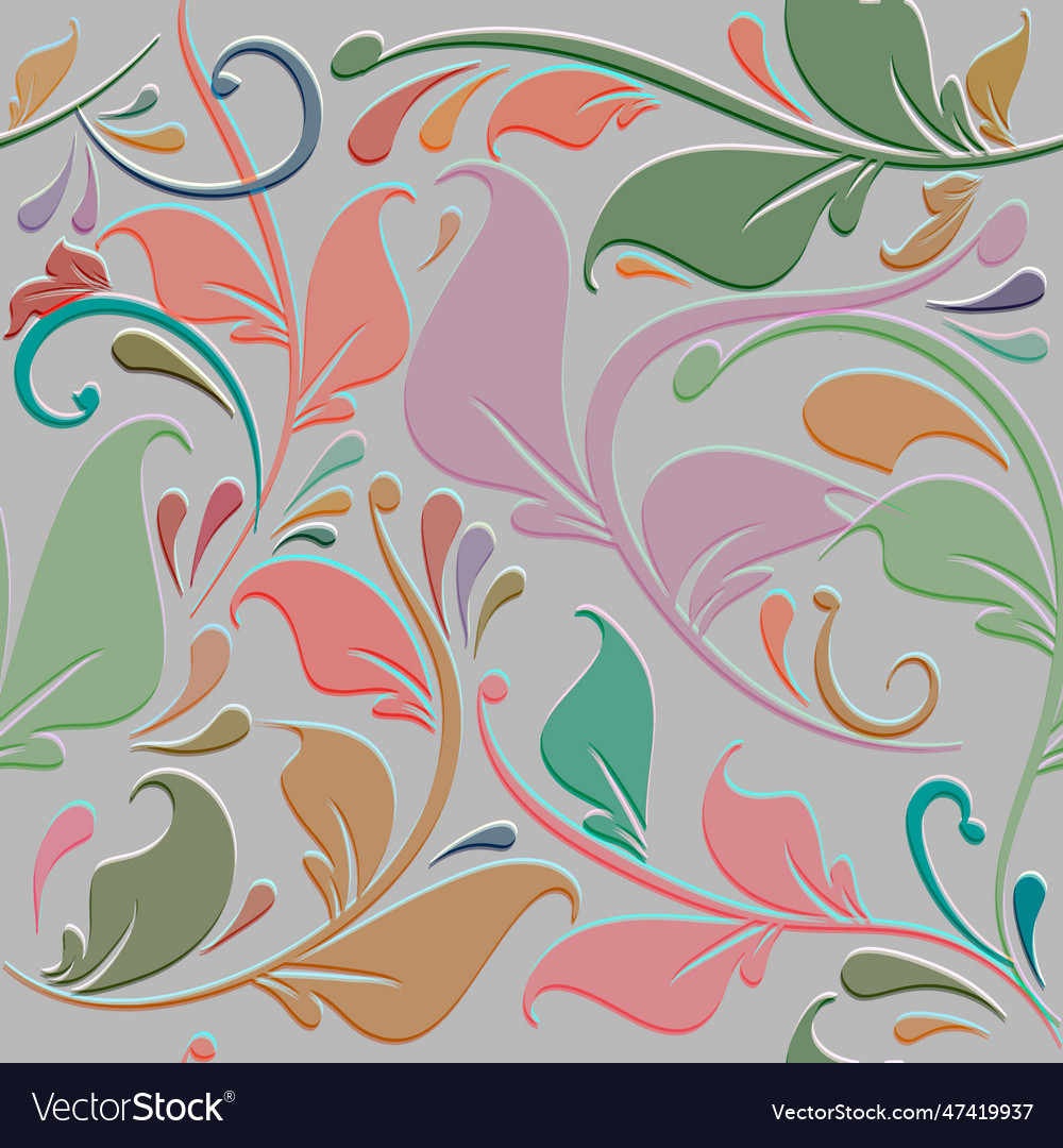 Textured vintage emboss 3d leafy seamless pattern Vector Image Textured vintage emboss 3d leafy seamless pattern Vector Image