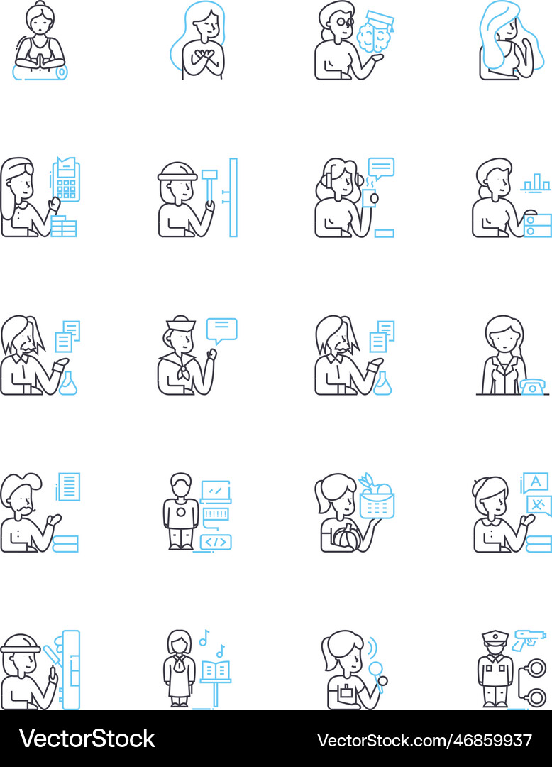 Tycoon linear icons set wealth power business Vector Image