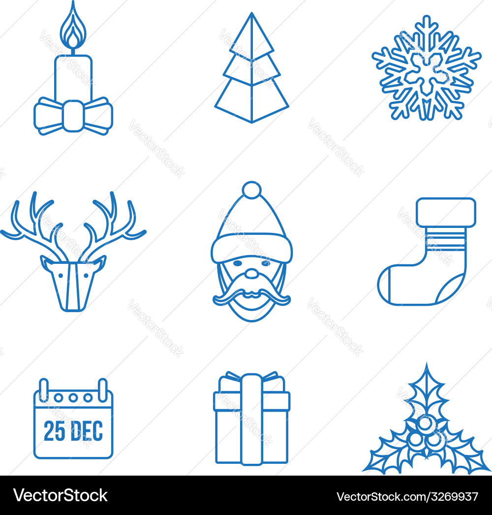 Various christmas outline icons set Royalty Free Vector