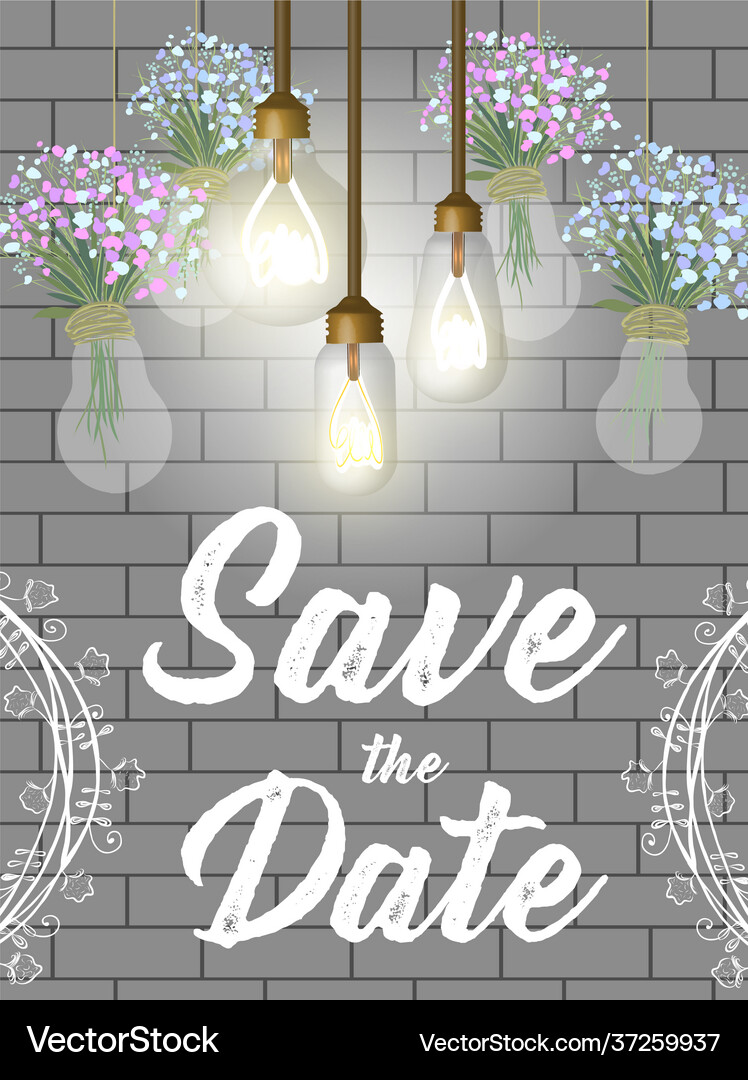 Wedding card in loft style with brick wall Vector Image