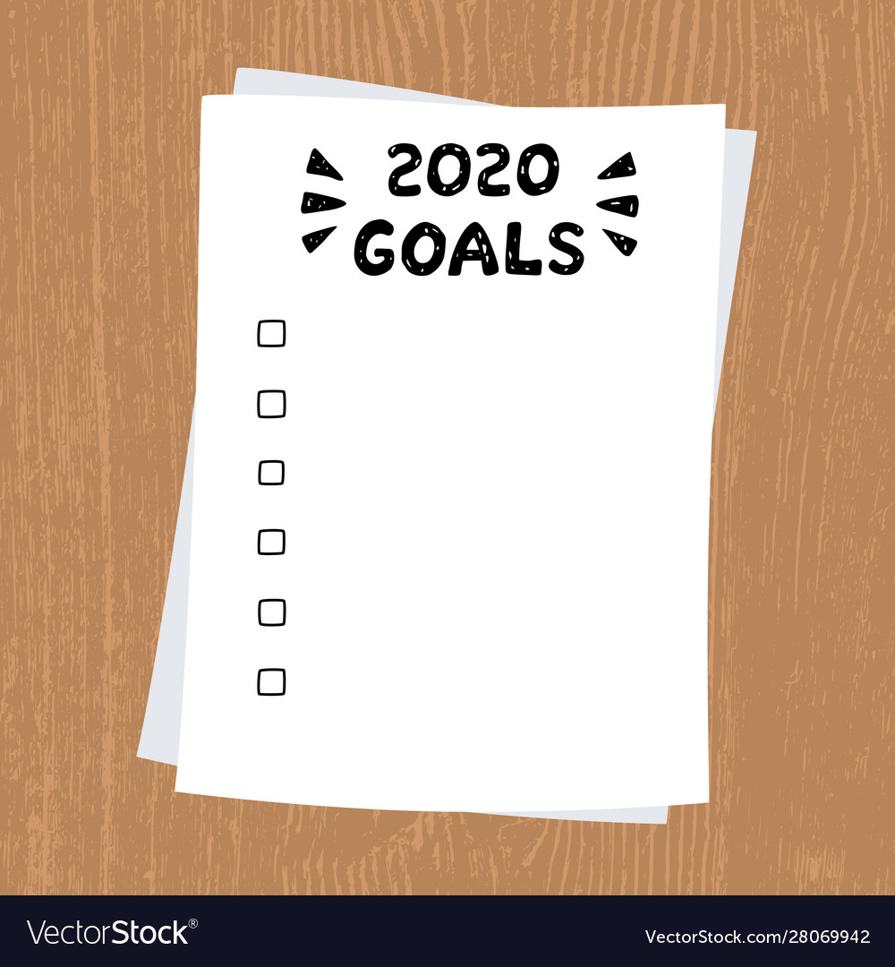 2020 new year goals clipboard with white sheet Vector Image