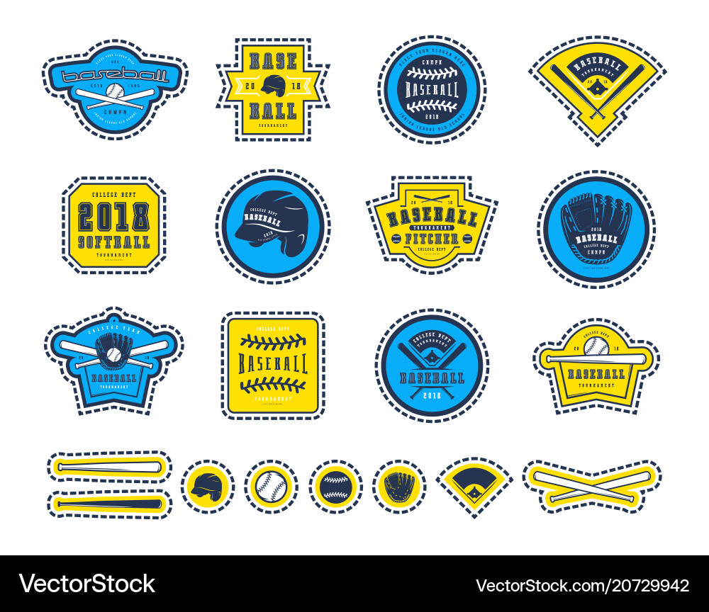 Emblems and badges set of baseball team Royalty Free Vector