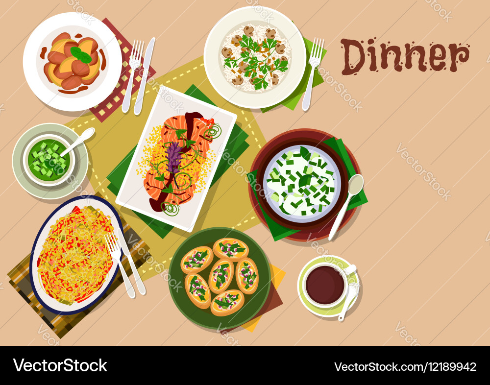 Festive dinner dishes icon for healthy menu design