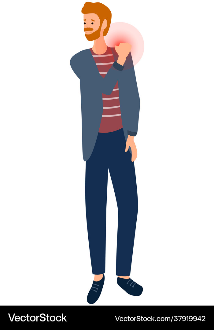 Guy with sad face suffering from shoulder pain Vector Image