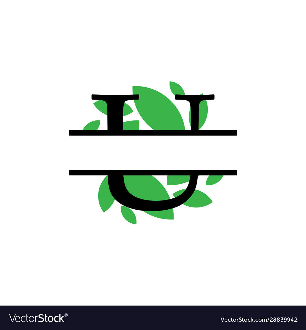 Initial u green leaf monogram split letter Vector Image