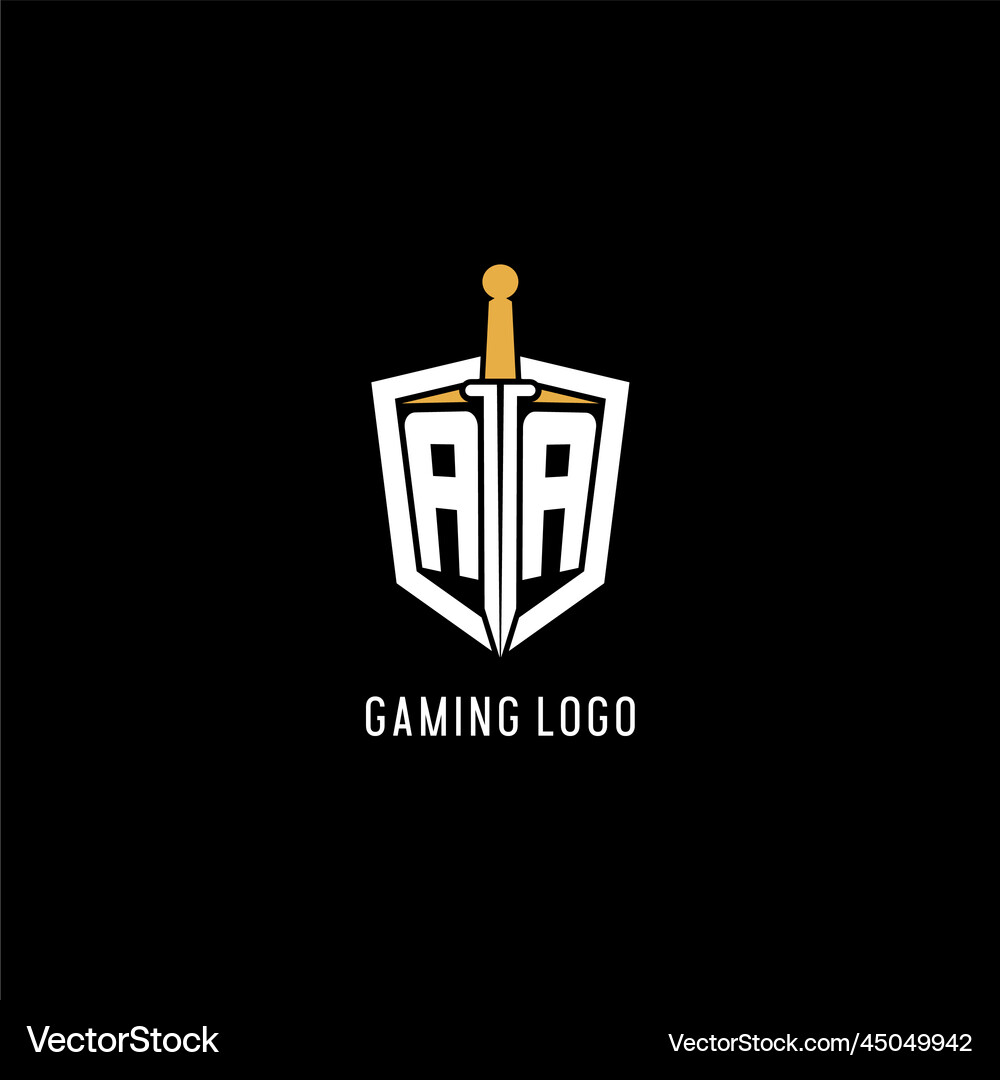 Letter aa logo with shield and sword design Vector Image