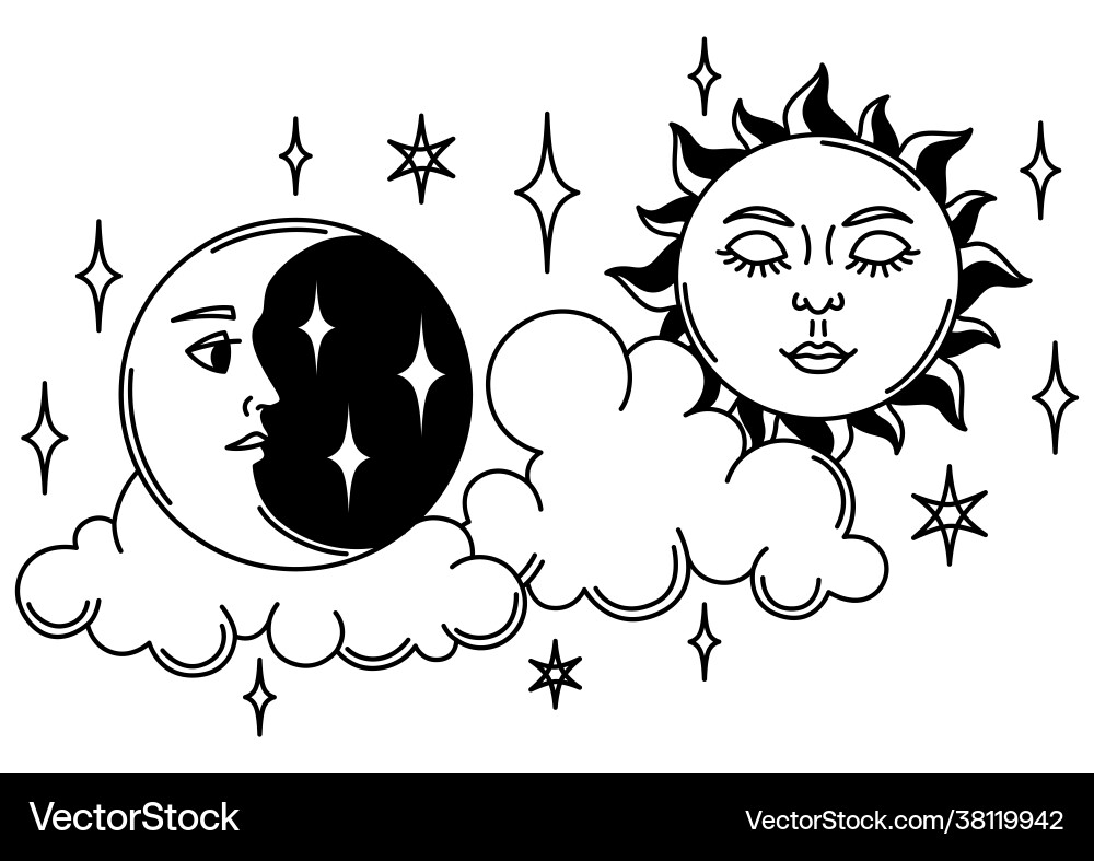 Magic with sun and moon mystic Royalty Free Vector Image