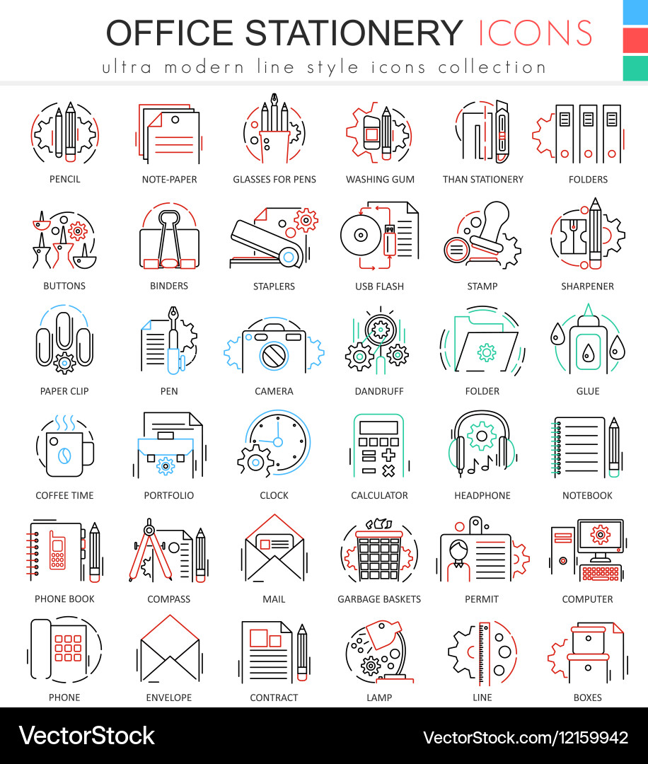 Office stationery line red color Royalty Free Vector Image
